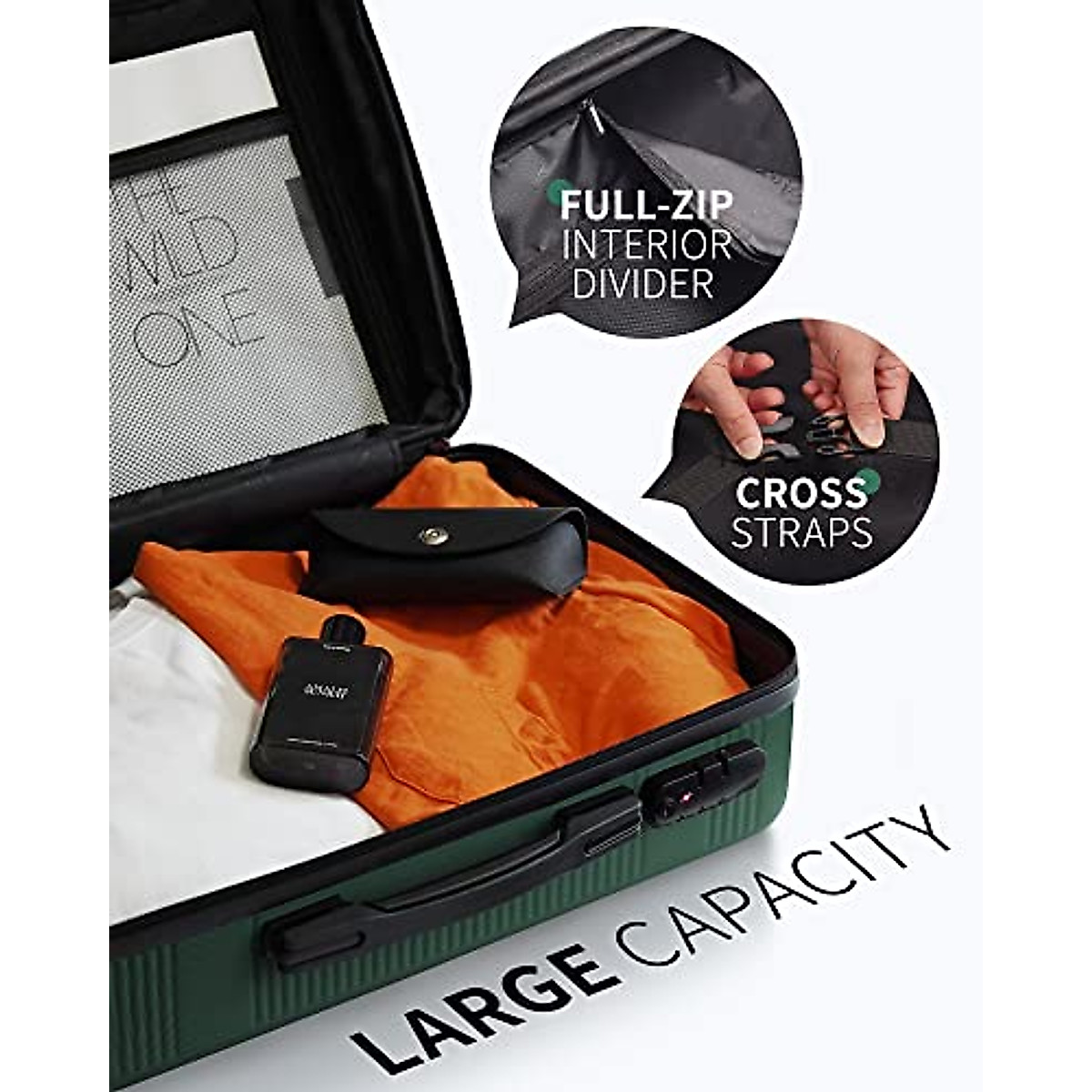 Zitahli Luggage, Expandable Suitcase Checked Luggage, Hardside Luggage with TSA Lock Spinner Wheels YKK zippers, 28in (Dark Green)