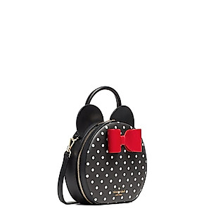 KATE SPADE DISNEY X MINNIE MOUSE ROUND CANTEEN PURSE BLACK & WHITE POLKA DOT