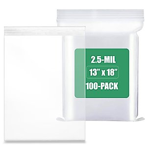 100-Count, (13" x 18") - 2.5 Mil Thickness Clear Zipper Reclosable Bag, Zip Bags, Ultra Heavy Duty Lock Seal Poly Plastic Bags for Prints, Photos, Documents, Clothing, T-Shirt