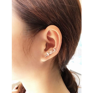 Bird Ear Cuff Wrap Crawler Climber Earrings for Women S925 Sterling Silver Brushed Little Birds Stand on Tree Branch Stud Clip on Post Pin Earrings Delicate Lightweight Jewelry (Silver)