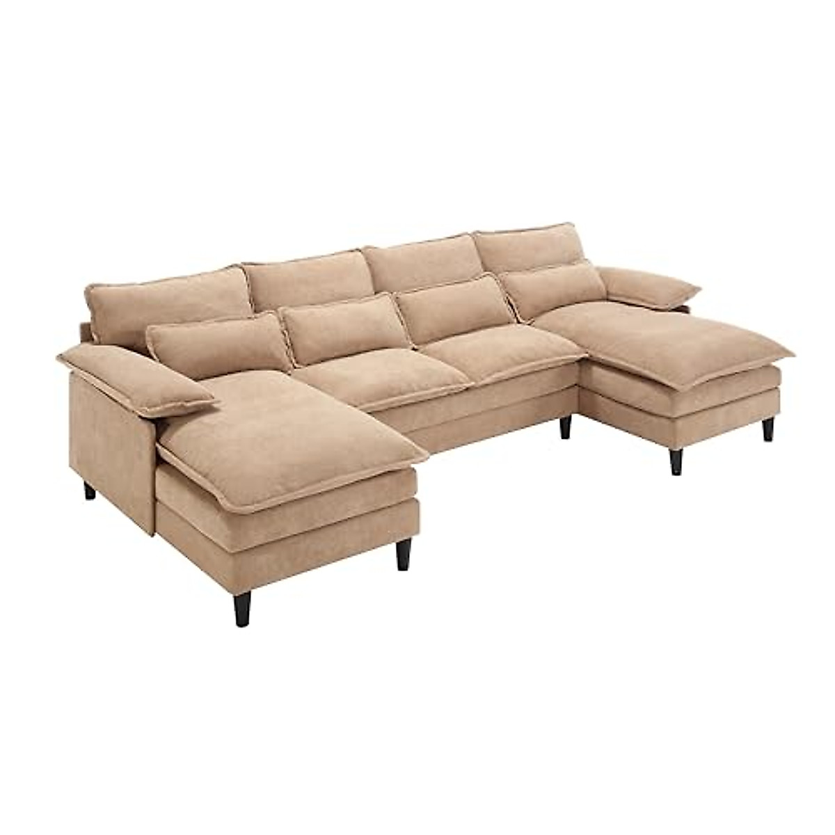 Eafurn U Shaped Symmetrical Sectional Couch with Waist Poillows and Detachable Pillow Armrest, 6 Seater Oversized Modular Lounge Sofa with Double Chaise & Memory Foam for Living Room Apartment