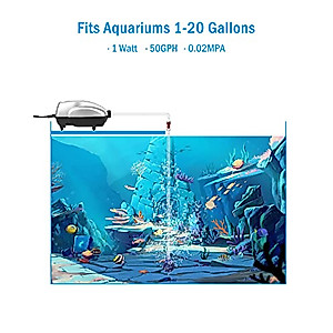 Aquarium Air Pump - AquaMiracle Fish Tank Bubbler Aerator, All-in-One Fish Tank Air Pump Kit, Quiet Small Aquarium Bubbler for 1-20 Gallon Aquariums