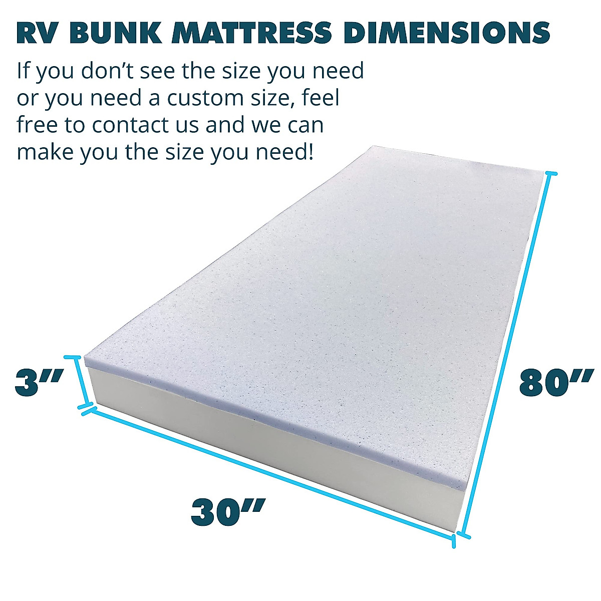 Foamma 3" x 30" x 80" Gel Memory Foam RV Bunk Mattress Replacement, Medium Firm, Pressure Relieving, Cooling Premium Comfort, USA Made, No Cover