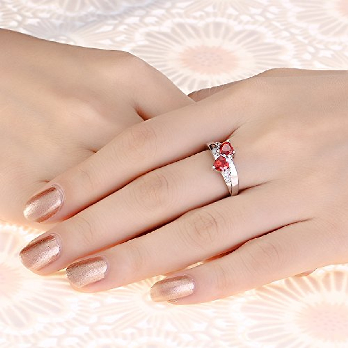 Personalized Mother Daughter Rings with 2 Heart Simulated Birthstones Custom Women Promise Rings for Her (8)