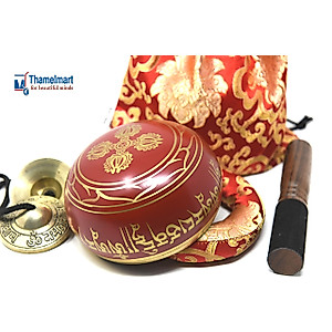 5" Tibetan Meditation Yoga Singing Bowl Set with free Om Tingsha cymbals,wooden Mallet Silk Cushion and Carry bag from Nepal, Singing bowls.