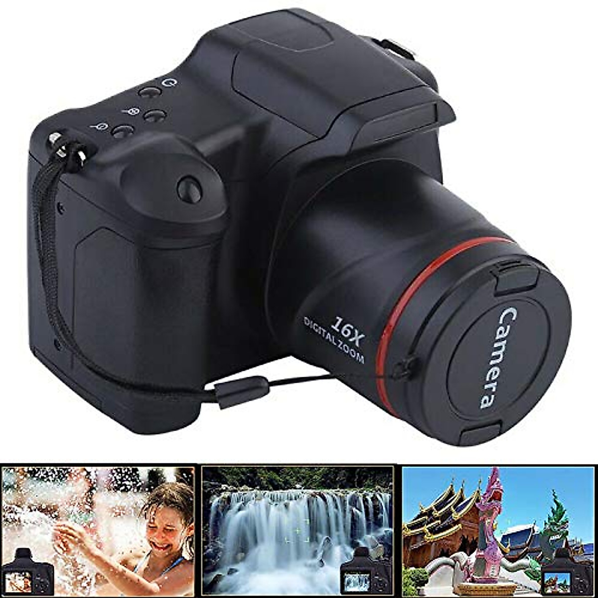 Peahog Digital Camera, 1080p Anti-Shake SLR Camera Time-Lapse Shooting, 2.4 Inch Tft LCD Screen 1080p 16x Zoom Anti-Shake, Anti-Shake Camera for Beginners (Black)