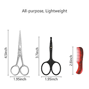 LIVINGO 4.5 inches Beard & Mustache Scissors for Men, Professional Rounded Tip Safety Sharp Stainless Steel Small Beauty Facial Nose Hair Trimming Shears Kit with Mini Comb and Leather Case