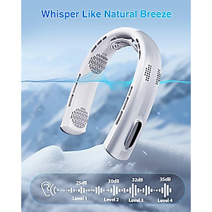 JMOSTRG Portable Neck Fan - 4 Turbines Neck Fan Rechargeable 7000mAh, Cooling Neck Fan with Necksupport, Bladeless Personal Fan with LED Display, Quiet 360° Airflow for Hot Flashes, Travel