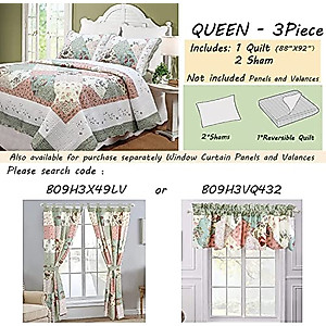 Cozy Line Home Fashions Floral Real Patchwork Green Peach Scalloped Edge Country 100% Cotton Quilt Bedding Set, Reversible Coverlet Bedspread (Celia, Queen - 3 Piece)