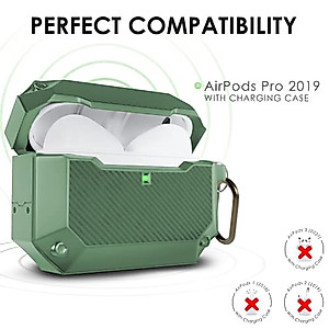 Blaspins AirPods Pro Case, Military Design TPU Hard Shell, Full-Body Rugged Protective Cover Case Skin Shockproof, Secure Lock Clip with Keychain for AirPod Pro 2019 [Front LED Visible] TPU - Green