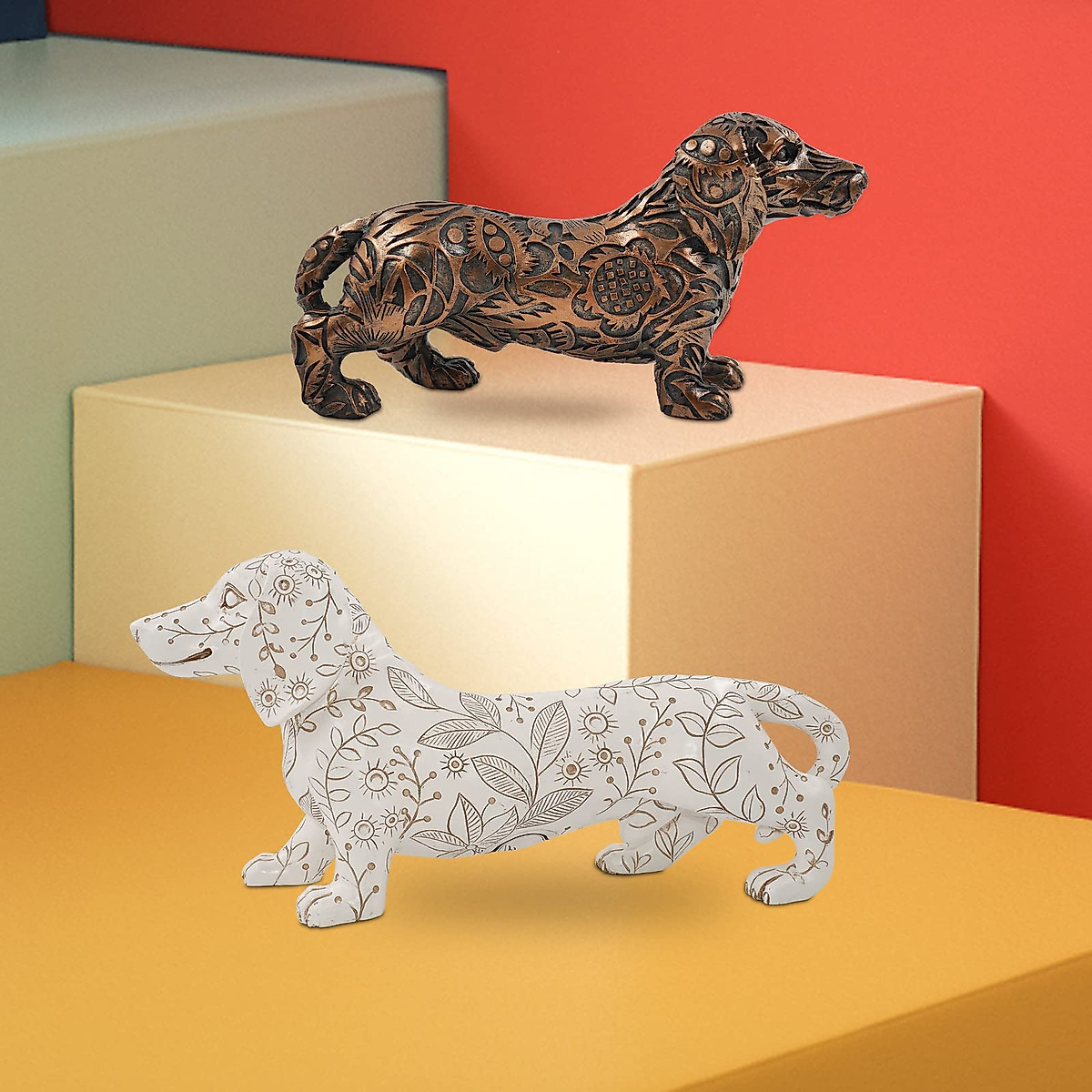 SIMON'S SHOP 8'' Dachshund Figurines, Bronze Dog Statue, Puppy Sculpture, Wiener Dog Decor, Gifts for Dog Loving Friends