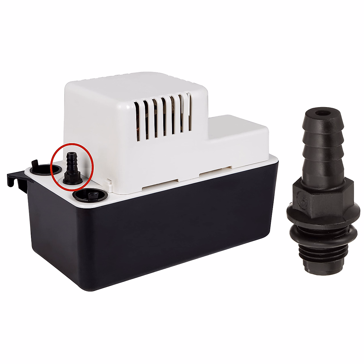 Little Giant CV-10 Check Valve for the following Little Giant Series Condensate Pumps - VCC, VCMA, VCL-14 and VCL-24, 1/4-inch MNPT x 3/8-inch Barbed, Black, 599065