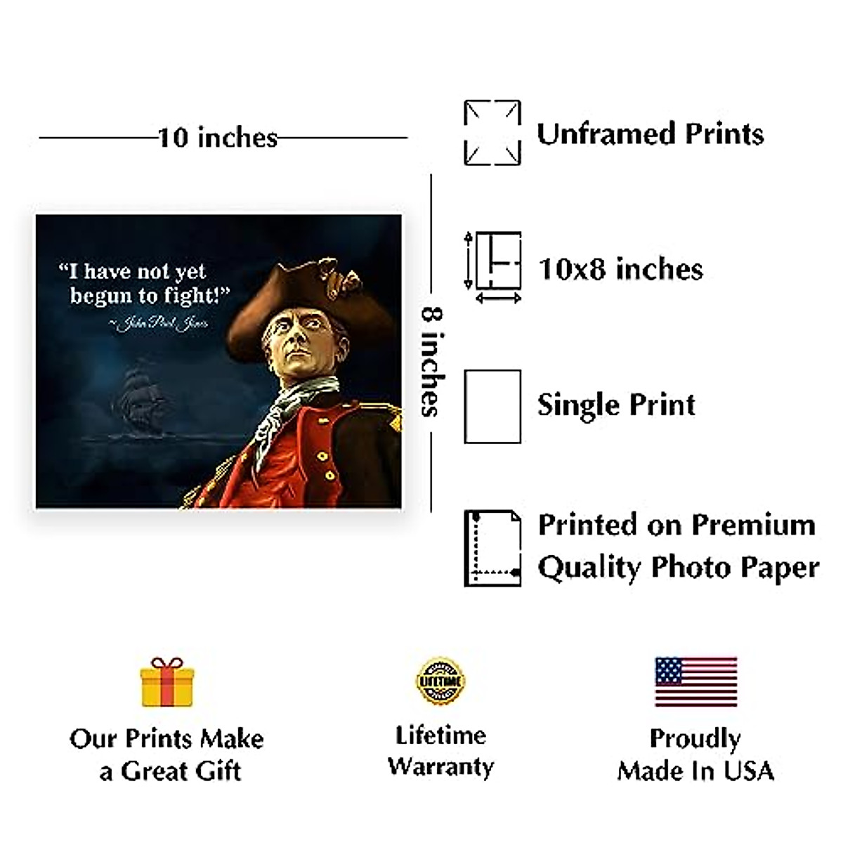 I Have Not Yet Begun to Fight - Military Wall Art, This Vintage US Navy Wall Art Print Is A Captain John Paul Jones Quote For American Military Decor, Home Decor, Garage Decor. Unframed - 8 x 10