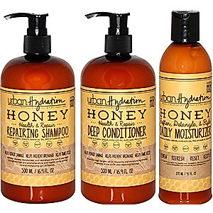 Urban Hydration Honey Health and Repair Shampoo, Conditioner and Moisturizer Set | Sulfate, Paraben and Dye Free, Cleanses, Hydrates, Tames Frizz and Repairs For Healthy and Shiny Hair, All Hair Types