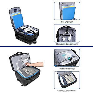 AI EN JIU Travel Backpack for Men Women, 50L Expandable Carry On Backpack Flight Approved 17.3 inch Laptop Backpack, Waterproof Business Luggage Traveling Backpack with 3 Mesh Bags & 1 Shoe Bag, Black