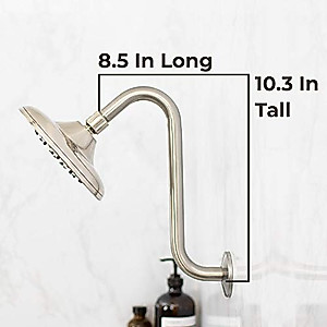 12 Inch Shower Head Extension Arm by JSJacksonSupplies S Shaped Design Extender High Rise Curved Style with Flange Stainless Steel Long Goose Neck Curve Standard 1/2" Connection Brushed Nickel Finish