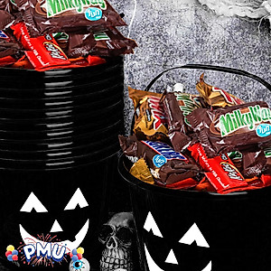 PMU Halloween Jack-O-Lantern Trick or Treat Pail Bucket - Candy Gift Basket for Kids - Pumpkin Plastic Buckets with Handle - Perfect Halloween Décor - 9 Inch Black Pkg/1