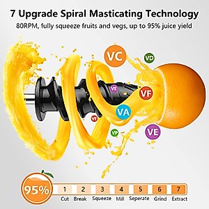 Cold Press Juicer, Fezen Juicer Machines Vegetable and Fruit Masticating juicer High Juice Yield/Two Modes/Quiet Motor With Reverse Function/Dishwasher Safe, Ideal Gift for Home