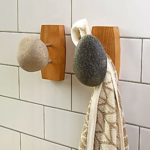 Sea Stones Coast Hook - Coat Hook - Hand Selected, Natural Stone Wall Hook with Elegant Wooden Backplate - Hang Your Coats, Towels, Robes & More with Both Indoors & Outdoor Uses (3 Pack, Cherry)