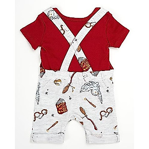 Harry Potter Baby Boys T-Shirt and Shortall Romper Set Gifts Baby Clothes (Burgundy, 18 Months)