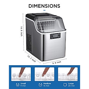 SOUKOO Ice Maker, 44lbs Daily Ice Cube Makers,Stainless Steel Ice Makers Countertop,Tabletop Ice Maker Machine with a Scoop and a 3 Pound Storage Basket…