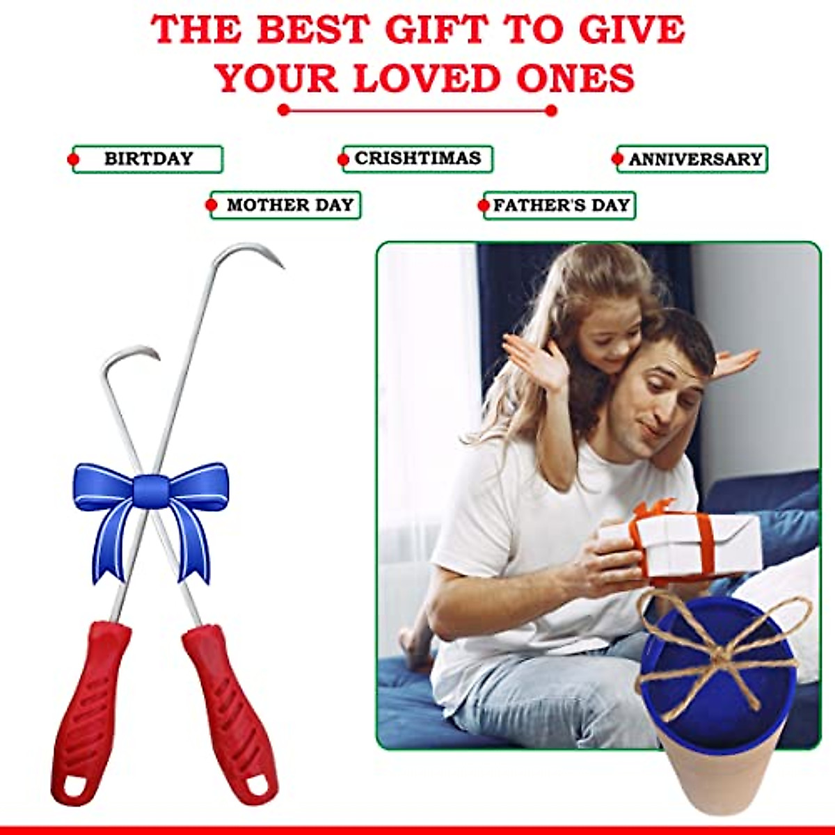 Food Flipper & Turners - Pigtail Flipper - 16 and 12 Inches BBQ Meat Turners - Long & Short 304 Stainless Steel Hook - Meat, Fish, Vegetable Cooking Set - BBQ Accessories - Barbecue Tongs - BBQ Fork