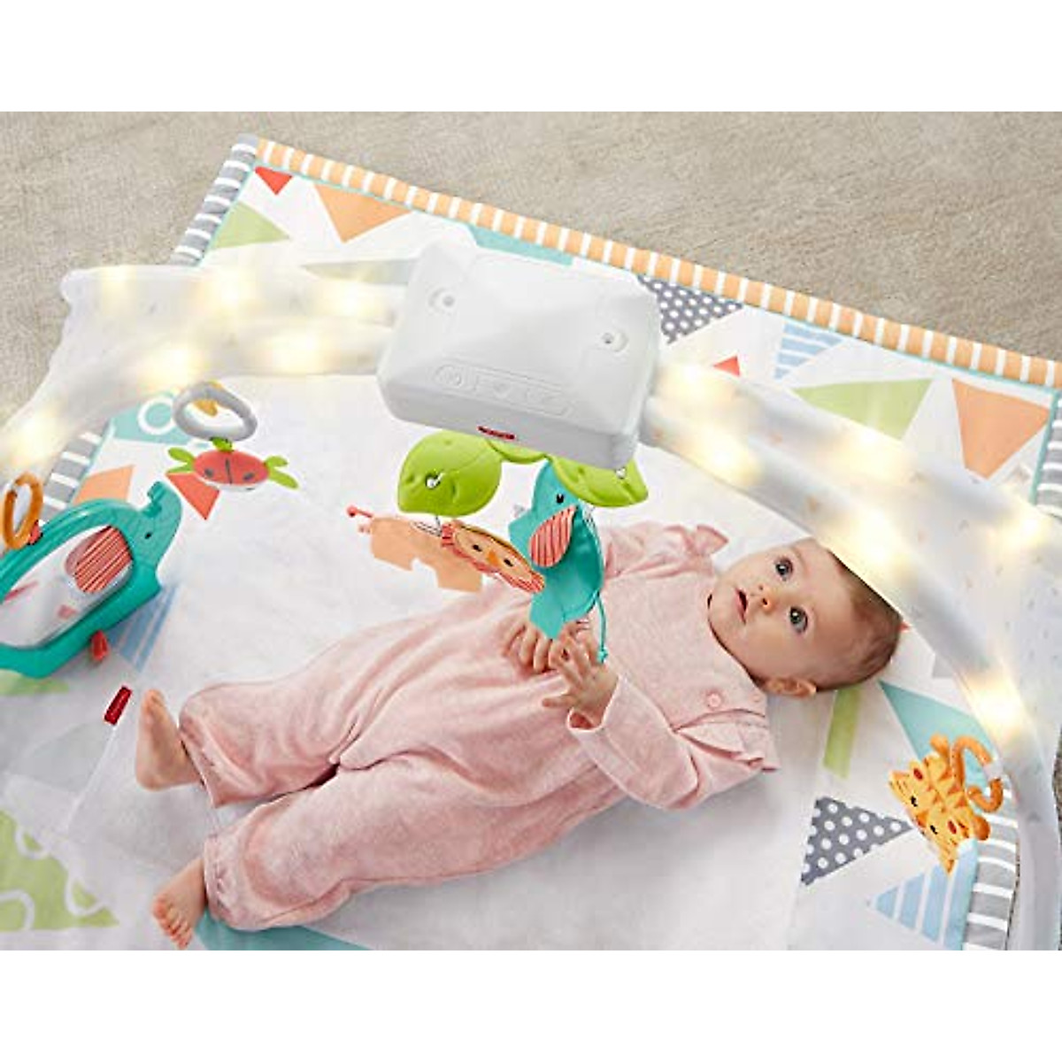 Fisher-Price Safari Music & Lights Gym Tummy Time Playmat with Take-Along Toys for Newborns from Birth and Older