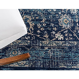 Unique Loom Oslo Collection Traditional Botanical Navy Blue Area Rug (6' x 9')