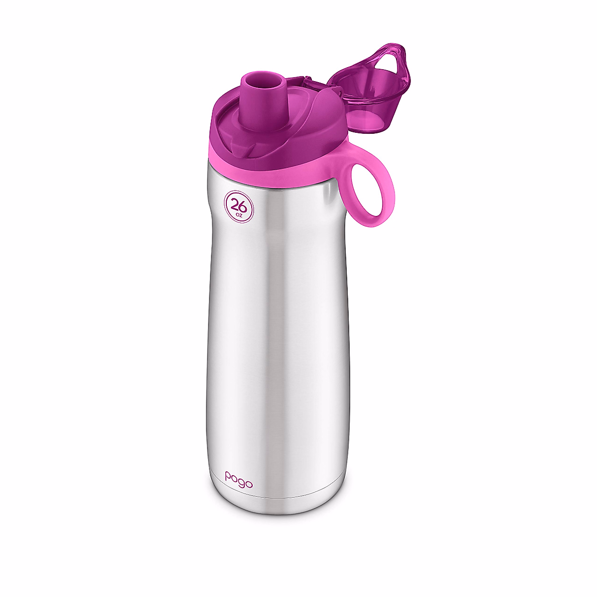 Pogo Vacuum Insulated Stainless Steel Water Bottle with Leak Proof Chug Lid and Silicone Carry Loop, Fuchsia, 26 oz