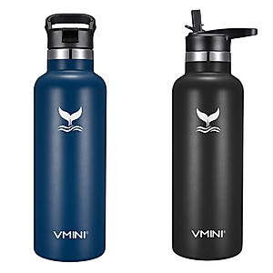 Vmini Straw Lid, Included Straws and Brushes, Compatible with Hydro Flask Standard Mouth Water Bottle and More, Wide and Fixed Handle - Black