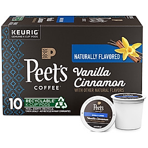 Peet’s Coffee, Vanilla Cinnamon - Flavored Coffee, 10 K-Cup Pods for Keurig Brewers (1 box of 10 pods), Light Roast