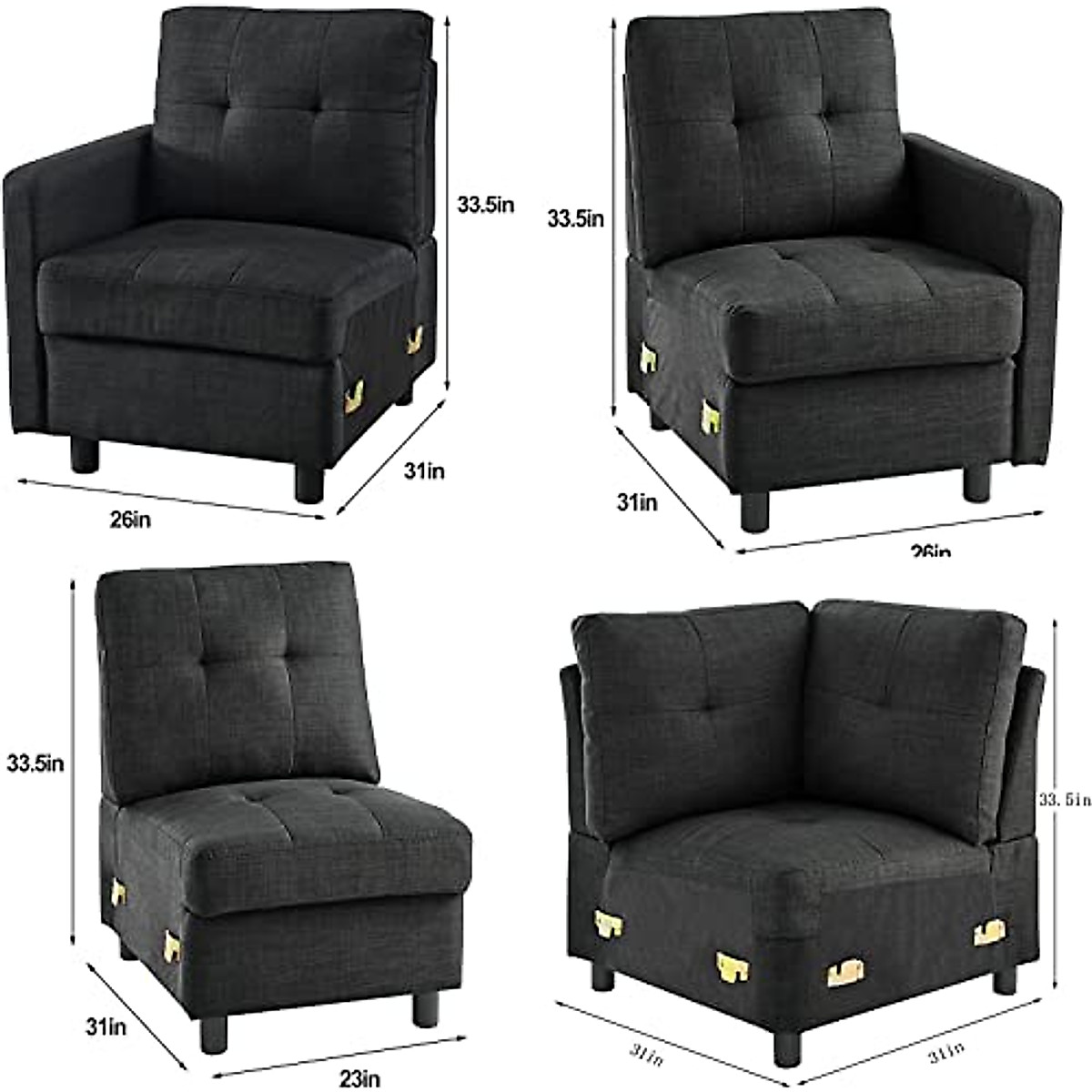 7 Pieces Modular Sectional Sofa, Indoor Convertible Furniture Fabric Upholstered Couch with Ottoman for Living Room