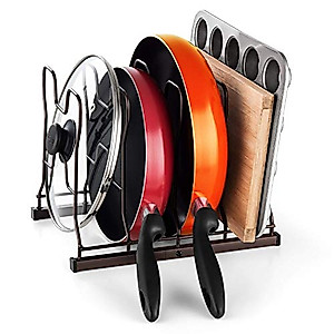 Simple Trending Adjustable Pan and Pot Lid Organizer Rack Holder, Kitchen Counter and Cabinet Organizer, Bronze
