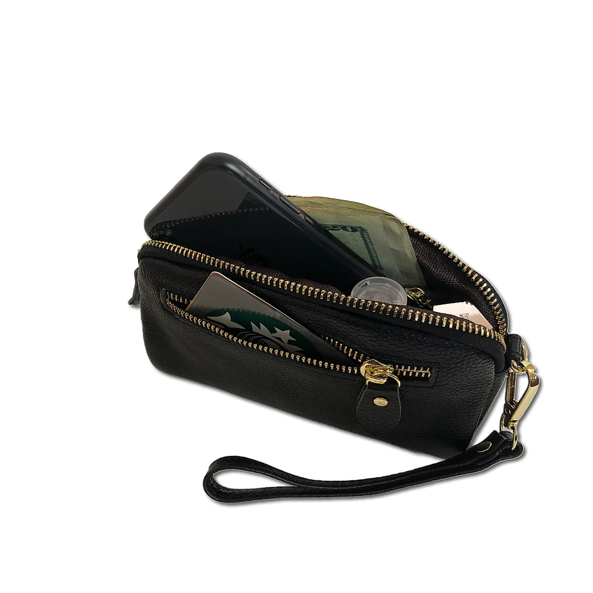 PlanetHawk Women's Genuine Leather Wristlet Clutch Cell Phone Purse, Black