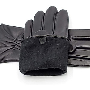 ZLUXURQ Luxury Italian Soft Leather Gloves for Women in Black - Genuine SheepSkin Leather Women’s Cold Weather Gloves Fleece Lined