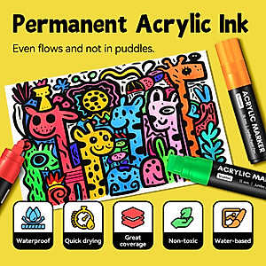 SRUOLOC 12 Colors Jumbo Markers, 15mm Jumbo Felt Tip, Acrylic Paint Markers for Rock Painting, Poster, Stone, Ceramic, Glass, Wood, Canvas