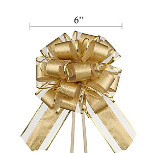 6 PCS Pull Bow,Gold Gift Bow,6 inches Bow for Gift Basket,Party Birthday Gift Wedding Ribbon Bows for Wrapping Boxes or Flower Decorations, Valentine's Day Gift Decorations (Gold)
