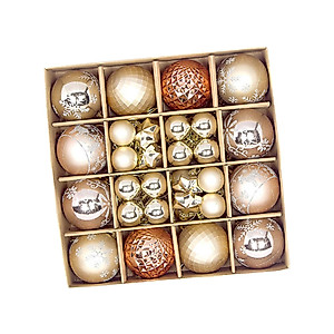shamjina 44x Christmas Balls Ornaments, Xmas Tree Decor Christmas Hanging Decoration Shiny Bauble Set, Decorative Xmas Balls, Champagne Gold