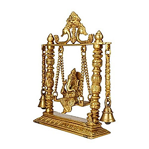 Brass Ganesh Jhula Hanging Bells with Chain & Kirtimukha Idol Ganesha Swing Statue