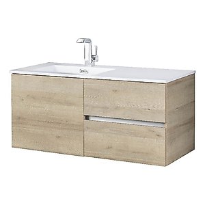 Cutler Kitchen and Bath Beachwood 42 inch Wall Mounted Bathroom Vanity with Sink, Cultured Marble Top - Integrated Bathroom Sink Vanity with Multiple Soft Close Storage Drawers, Organic