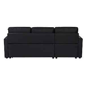 Pemberly Row Black Fabric Reversible Sleeper Sectional Sofa w/Storage Chaise