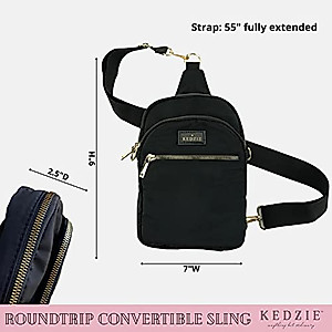 KEDZIE Roundtrip Convertible Sling & Crossbody Bag Cell Phone Purse for Women with Adjustable Strap - Black