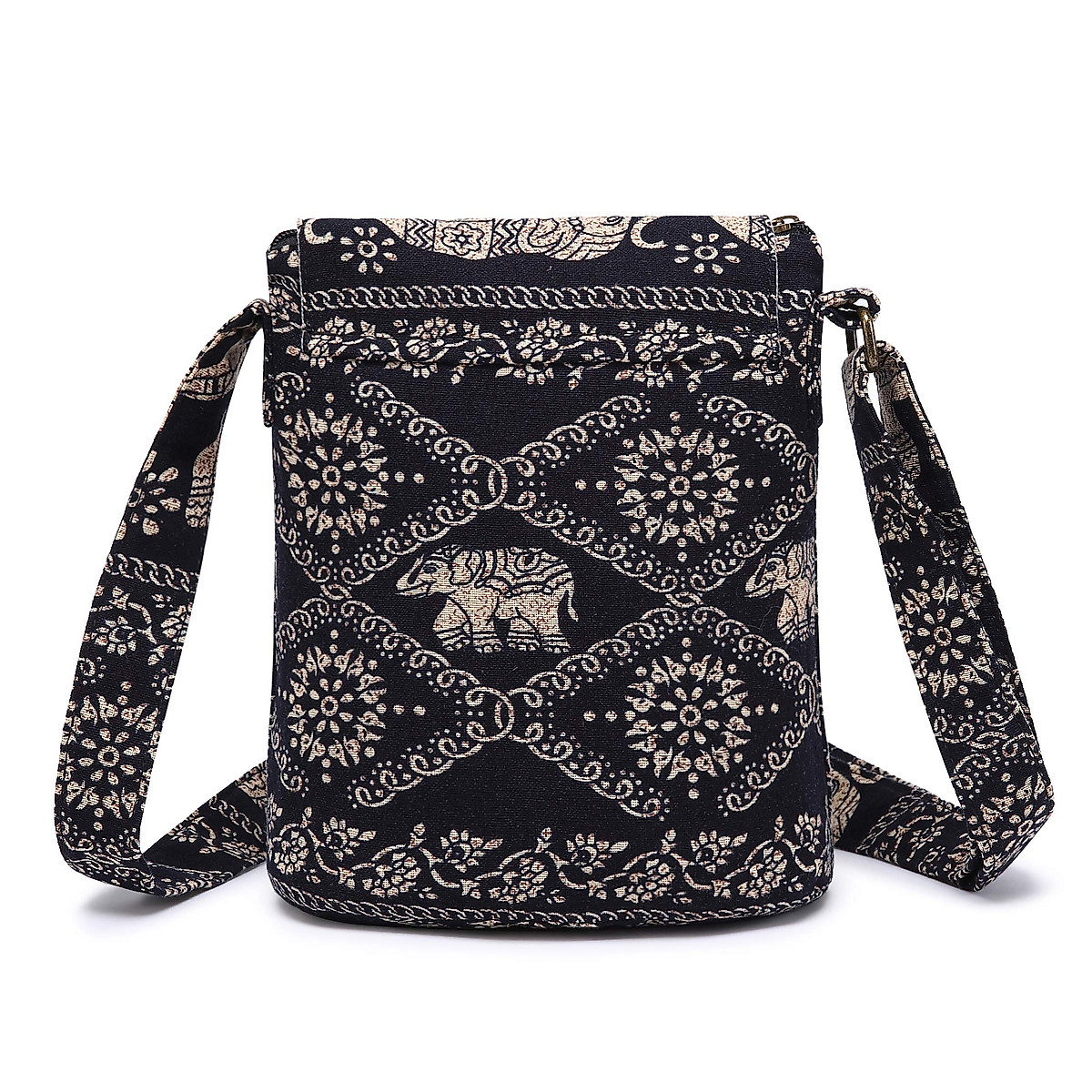 OPQRSTU Women's Retro Small Size Canvas Shoulder Bag Hippie Crossbody Handbag Casual Tote (Black)