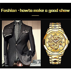OLEVS Gold Watches for Men Automatic Dragon Skeleton Mechanical Luxury Watch Business Dress with Tungsten Steel Luminous 160FT Waterproof Diamond Fashion Wrist Watch