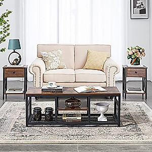 VECELO 47" Coffee Table with Storage Shelf for Living Room Industrial Wood and Metal Frame Easy Assembly Brown