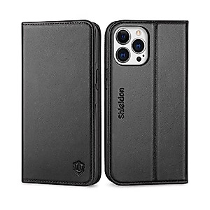 SHIELDON Case for iPhone 13 Pro 5G, Genuine Leather Wallet Case RFID Blocking Credit Card Holder Folio Magnetic Kickstand Shockproof Cover Compatible with iPhone 13 Pro 5G (6.1" 2021 Release) - Black