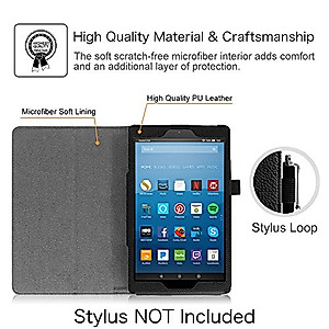 Fintie Folio Case for Amazon Fire HD 8 Tablet (7th/8th Generation, 2017/2018 Release) - Slim Fit Premium Vegan Leather Standing Protective Cover, Black