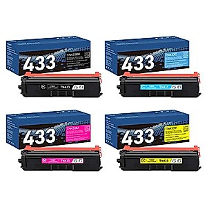 TN-433 TN433 Toner Cartridge 4-Pack High Yield (BK/C/M/Y) Compatible Replacement for Brother TN433BK, TN433C, TN433M, TN433Y HL-L8260CDW HL-L8360CDW MFC-L8610CDW MFC-L8900CDW Printer