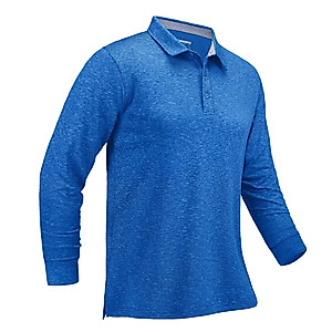 MAGCOMSEN Golf Polos for Men Dry Fit Polo Shirts Long Sleeve Shirts Quick Dry Shirts Performance Polo Shirts Sea Blue L
