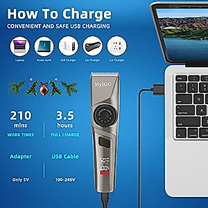 Beard Trimmer for Men Adjustable & Cordless/Cord, MyIGO Body&Groin Trimmer Replaceable Ceramic Blade, Professional Hair Clipper Stainless Steel, Waterproof Mens Grooming Haircut Kit 210 Mins Runtime